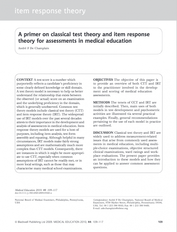 A Primer on Classical Test Theory and Item Response Theory for ...